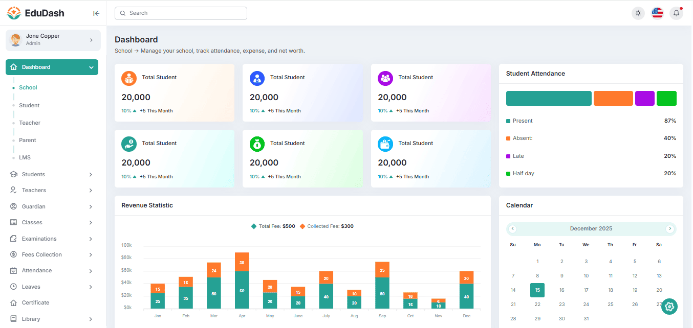 EduDash - School, College & LMS Admin Dashboard Template